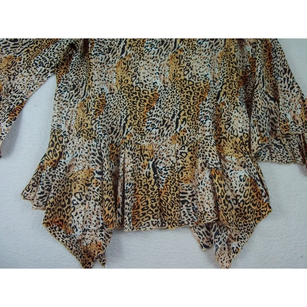 Cato | Tops | Cato Woman Leopard Print Crinkle Blouse Vneck Bell Sleeve ...